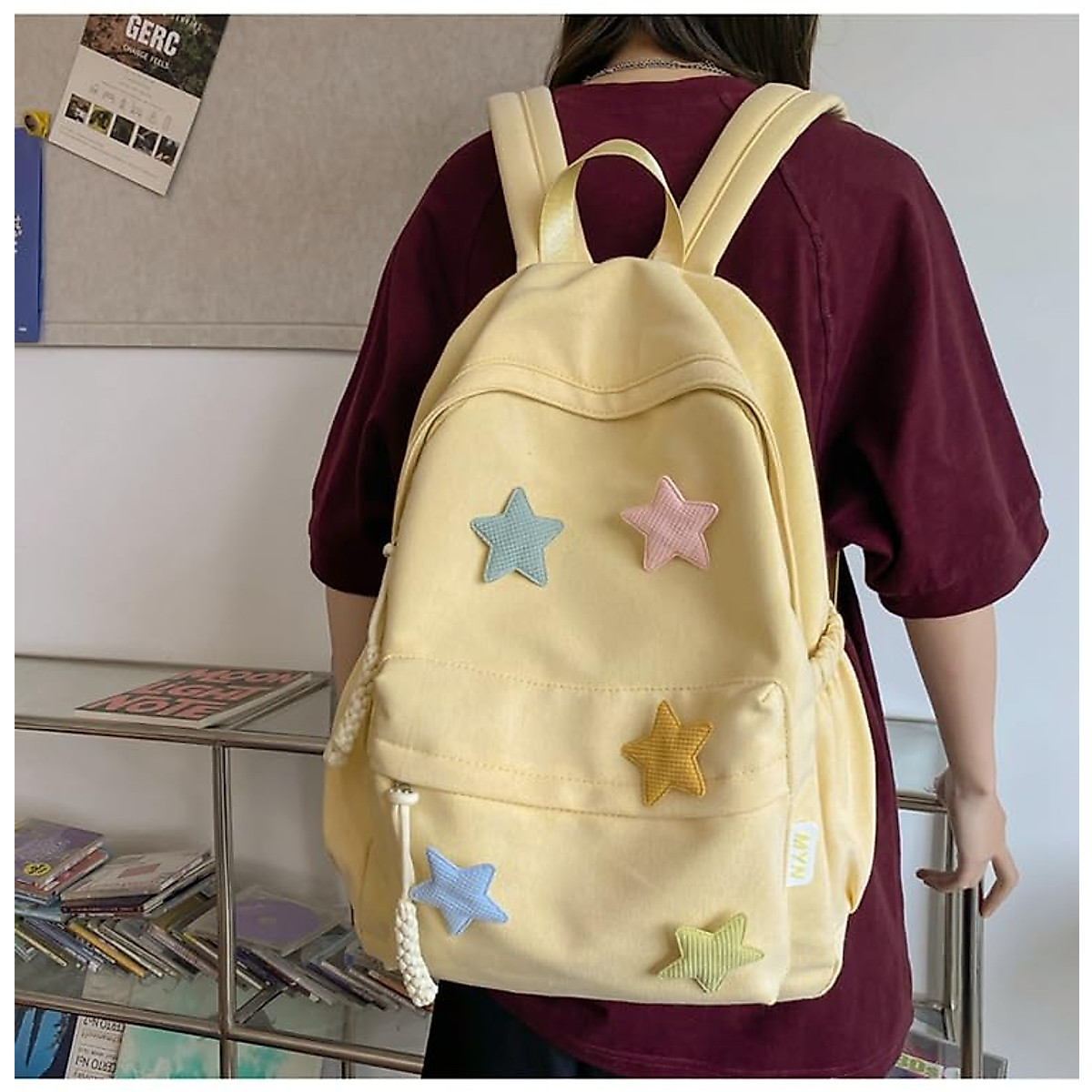 MININAI Y2K Aesthetic Backpack Preppy Backpack Cute Trendy Star Backpack Laptop Backpack Back to College Supplies (Yellow,One Size)