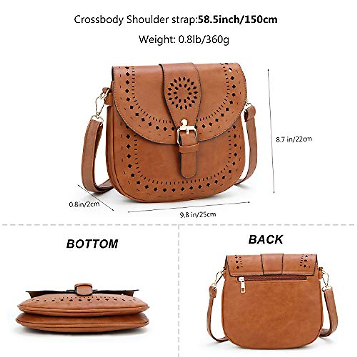 forestfish Ladie's PU Leather Vintage Hollow Bag Crossbdy Bag Shoulder Bag (Brown)