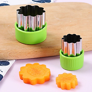 Vegetable Cutters Shapes Set, 12pcs Stainless Steel Mini Cookie Cutters, Vegetable Cutter and Fruit Stamps Mold + 20pcs Cute Cartoon Animals Food Picks and Forks -for Kids Baking and Food Supplement