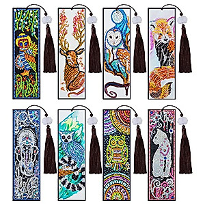 8 Pack Animal Diamond Painting Bookmark Gift Collection，5D Diamond Painting Kit Cartoon Animal Special Crystal Diamond Painting Bookmark DIY Leather Art Tassel Bookmark