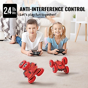 SGILE RC Stunt Car Toy Gift, 4WD Remote Control Car with 2 Sided 360 Rotating Rc Car for Kids Girls Boys Age 6 7 8 12, Red