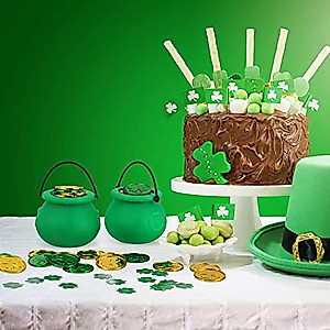 156 Pieces St Patricks Day Decorations Set Includes 6 Green Leprechaun Cauldron with Handle Lucky Leprechaun Pot 50 St. Patrick Lucky Shamrock Plastic Coins and 100 Shamrock Clover Confetti for Party