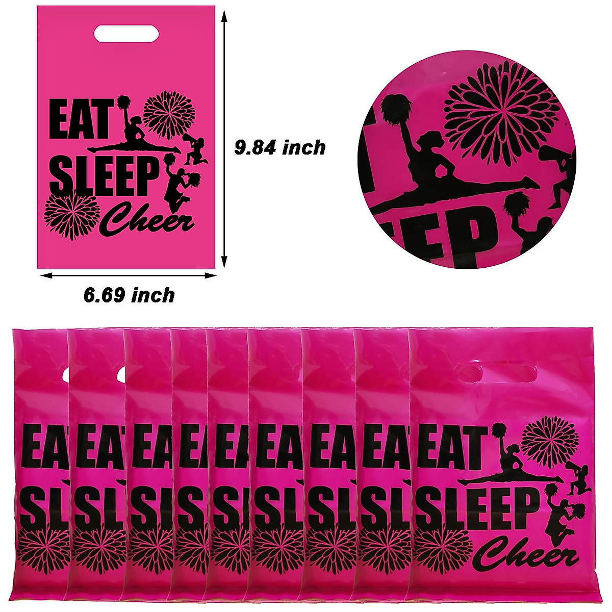 PIBIPAID 50PCS Cheer Party Favors Plastic Goodie Bags - Cheerleading Party Supplies Decorations Gift Bags for Cheer Team and Cheerleaders