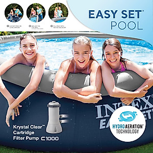 Intex Easy Set 15' x 42" Round Inflatable Outdoor Above Ground Swimming Pool Set with 1000 GPH Filter Pump, Ladder, Ground Cloth, and Pool Cover