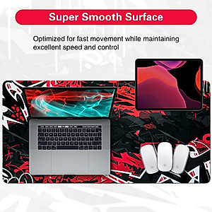 Canjoy Extended Mouse Pad (31.5x15.7inch), XXL Large Gaming Mouse Pad with Stitched Edges Mouse Mat Desk Pad with Superior Micro-Weave Cloth, Non-Slip Base, Waterproof Keyboard Pad (Black Red)