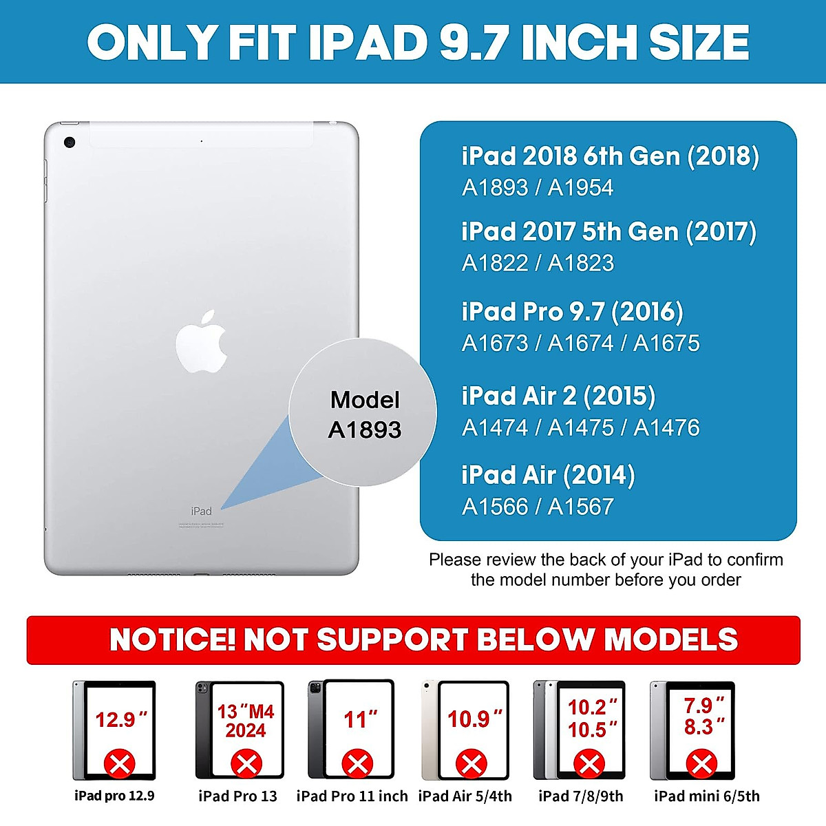 iPad Keyboard Case for iPad 6th Gen 2018, iPad 5th Gen 2017, iPad Pro 9.7, iPad Air 2, iPad Air 1, 360 Screen Rotation 7 Colors Backlight iPad Case with Keyboard - Black