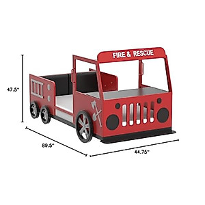Furniture of America Jennen Novelty Metal Fire Truck Twin Bed in Red