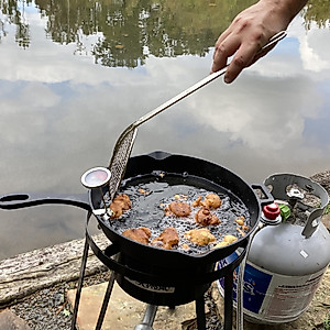 Bayou Classic 7434 14-in Cast Iron Skillet Features Helper Handle and Pour Spouts Perfect For Searing Braising Frying and Baking Pies and Cobblers