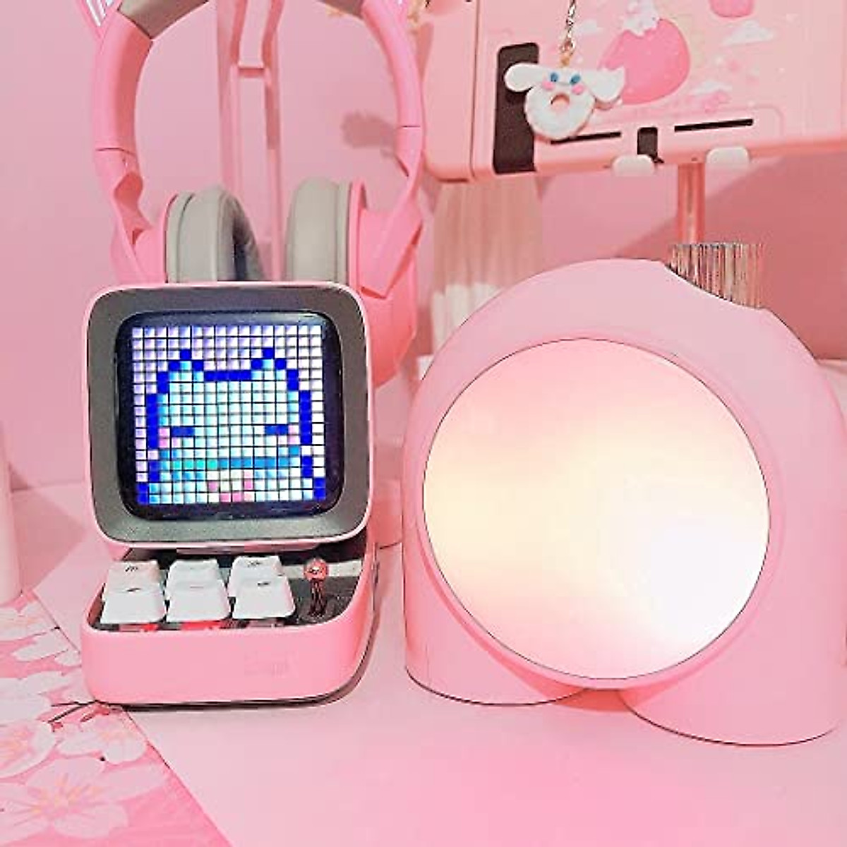Divoom Ditoo-Bluetooth-Speaker & Planet-9 Mood-Lamp Gaming Desk Decoration Set with Kawaii and Cute Style RGB LED for Girls