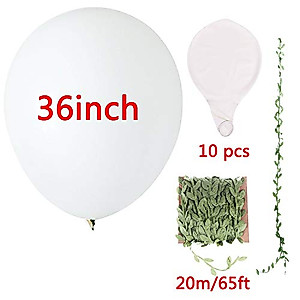 10 Pieces 36 Inch White Balloons Giant Balloon with 65ft Artificial Vines for Wedding Birthday and Event Decorations (White)
