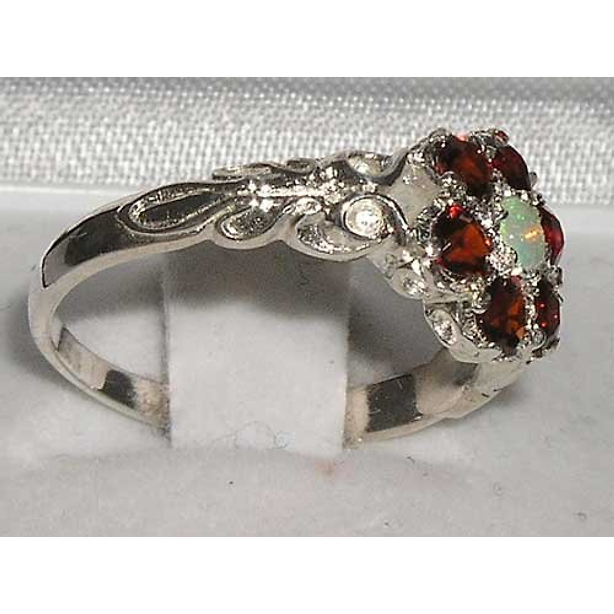 LetsBuyGold 925 Sterling Silver Natural Opal and Garnet Womens Promise Ring - Size 6.5