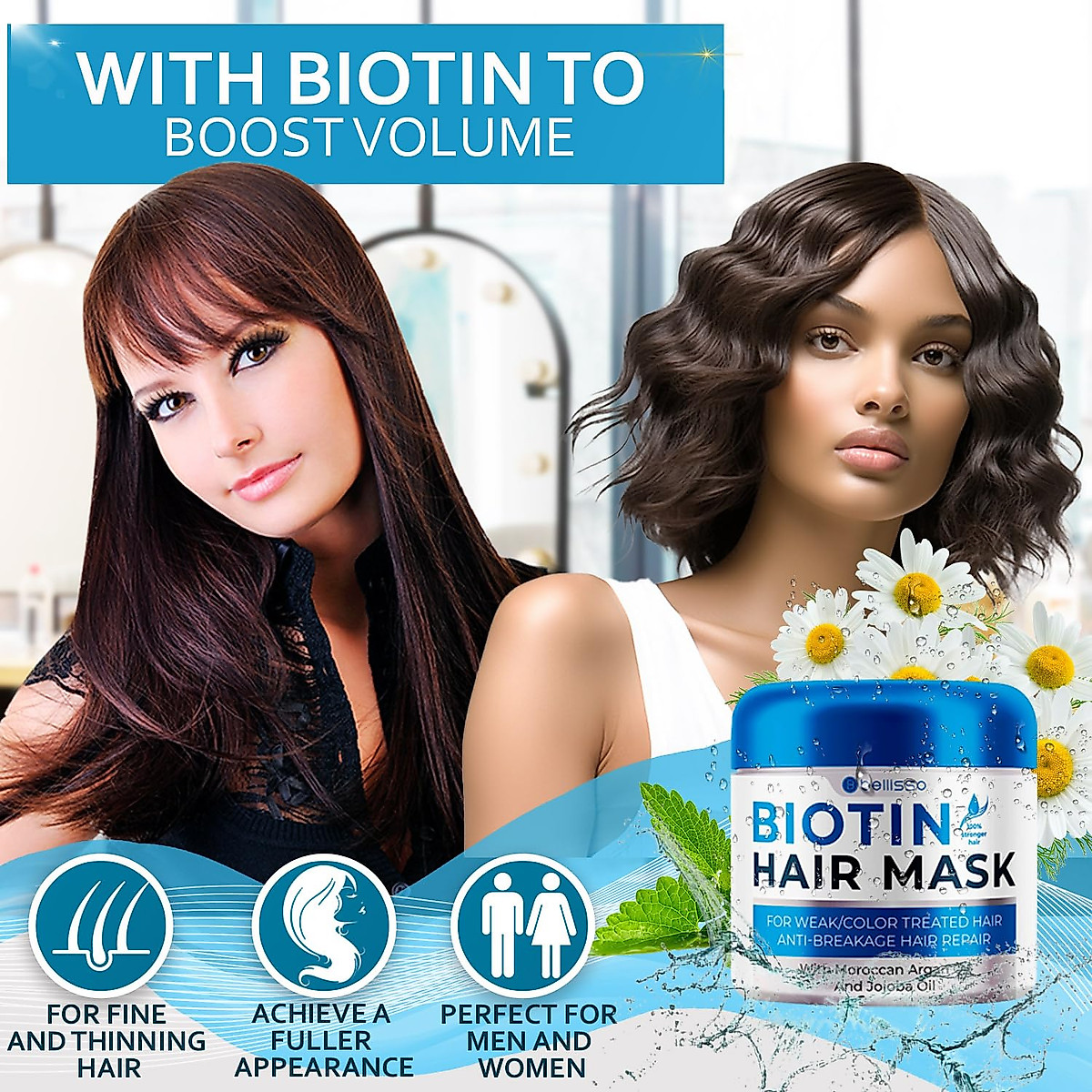 Biotin Hair Mask - Volume Boost and Deep Conditioner for Dry, Damaged Hair - Hydrating Repair Treatment for Women and Men - Moisture Conditioning for Curly Hair and Split Ends - Sulfate Paraben Free