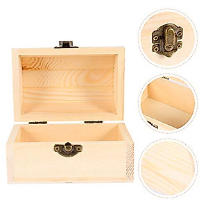 DOITOOL Wood Craft Box Unpainted Small Jewelry Box Mini Chest Treasure Case Organizer Sundries Gift Box for DIY Crafts(Medium)