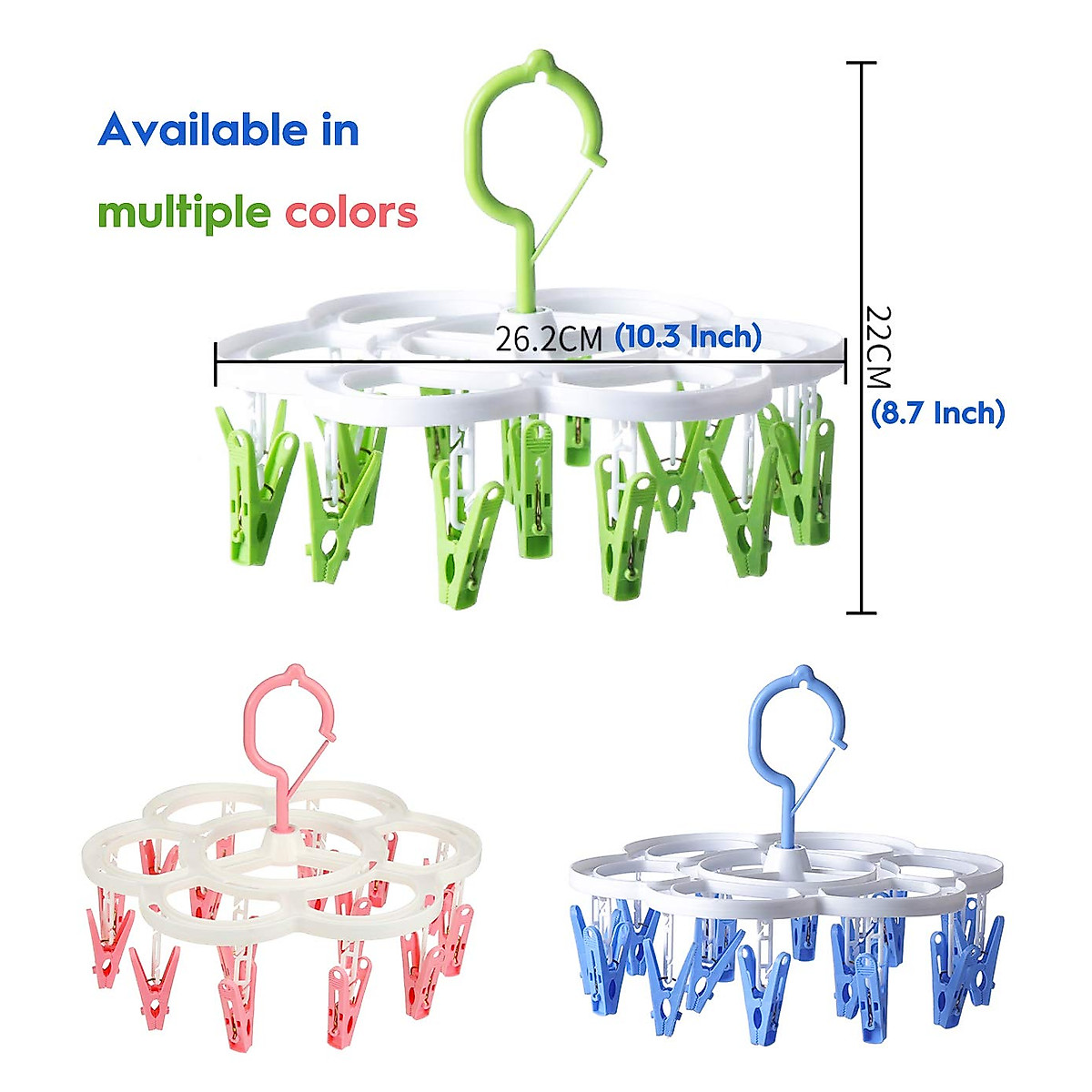 Clothespin Rack Laundry Drying Rack,Clothes Hangers with 16 Clips,Clip Hanger Drip Hanger for Drying Underwear,Baby Clothes,Socks,Bras,Towel,Pants,Hat,Scarf,Cloth Diapers,Gloves (Purple)