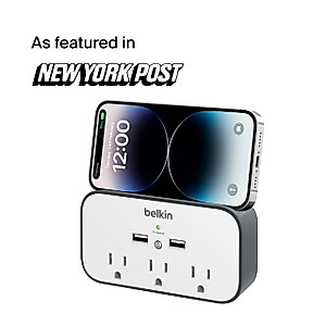 Belkin Wall Surge Protector - 3 Outlet w/ 2 USB Ports Mount with Premium Protection Against Surges Safe Charge for Mobile Devices, Tablets & More (540 Joules)