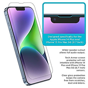Tech Armor Ballistic Glass Screen Protector for iPhone 14 Plus and iPhone 13 Pro Max [6.7 Inch] Display 3 Pack Tempered Glass, Case Friendly