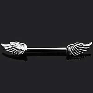 Angel Wings Nipple Rings 14G Stainless Steel Barbell Tongue Ring Piercing Bar Body Jewelry 2Pcs for Women