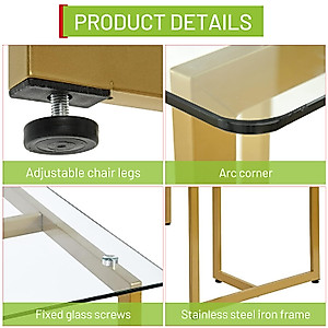 FurnitureR Tempered Glass Dining 47.2 inches Dinner Table for 4-6 Persons Modern Rectangular Spacious Tabletop & Gold Legs Elegant for Home Kitchen Living Room Restaurant, 47 Inches