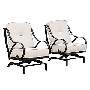 Top Space Rocking Motion Patio Chair Outdoor Deep Seating Club Chair Metal Furniture Set with Soft Cushion Sturdy Metal Frame Furniture for Garden Yard Lawn Poolside (2PCS, White)