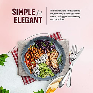 American Atelier Pasta Bowls Set of 4-20 oz, Microwave and Dishwasher Safe, Wide Shallow Stoneware Salad Bowl Set, Dinnerware Plates for Serving Dinner, Kitchen, and Eating (Light Blue)