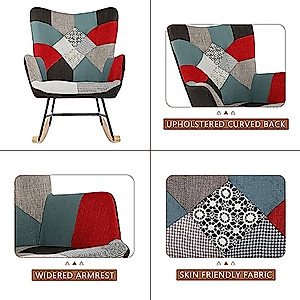 LSSPAID Rocking Chair Nursery Set of 1, Upholstered Glider Rocker with High Backrest Armchair Comfy Accent Glider Chair for Living Room, Bedroom, Nursery Room, Multi Color