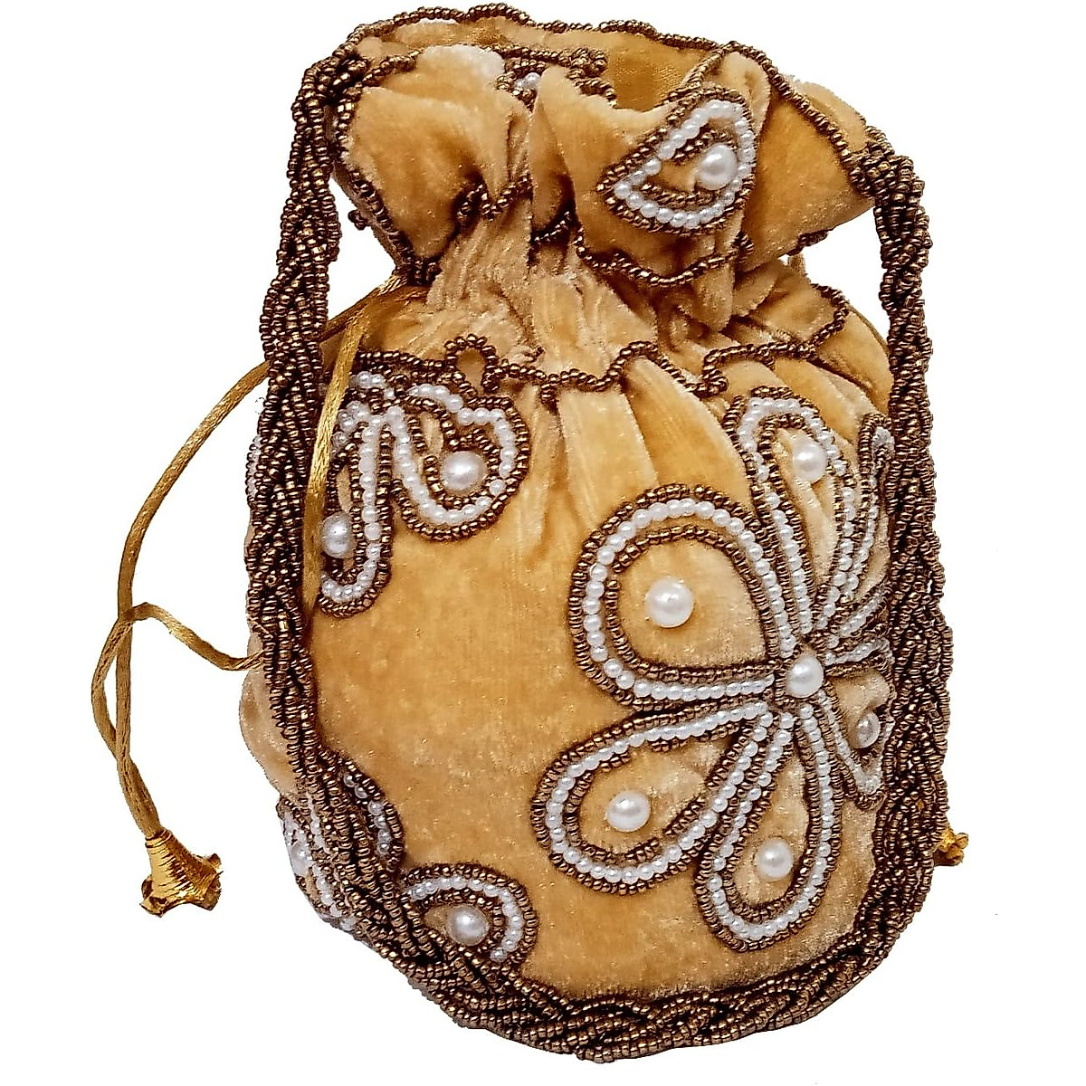 Purpledip Potli Bag (Drawstring Purse): Gold Thread Sequin Embroidery