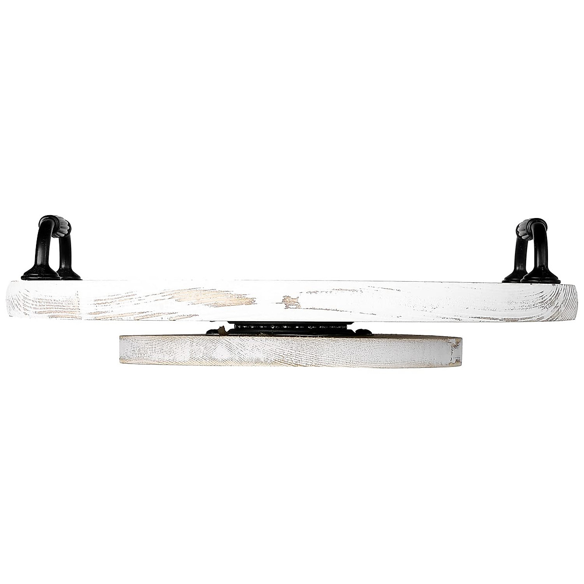 MyGift 12 Inch Whitewashed Wood Lazy Susan Turntable Rotating Tray, Round Condiment Serving Tray with Black Vintage Metal Handles