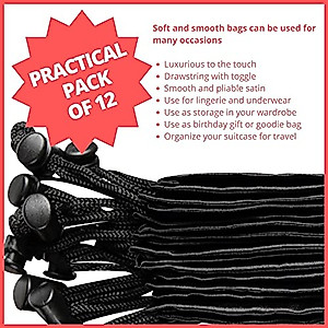 Satin Bags with Drawstring and Toggle - Cinch and Ditty Pouch for Travel, Bedroom and Wardrobe (10 x 15 inch - 12 pack, Black)