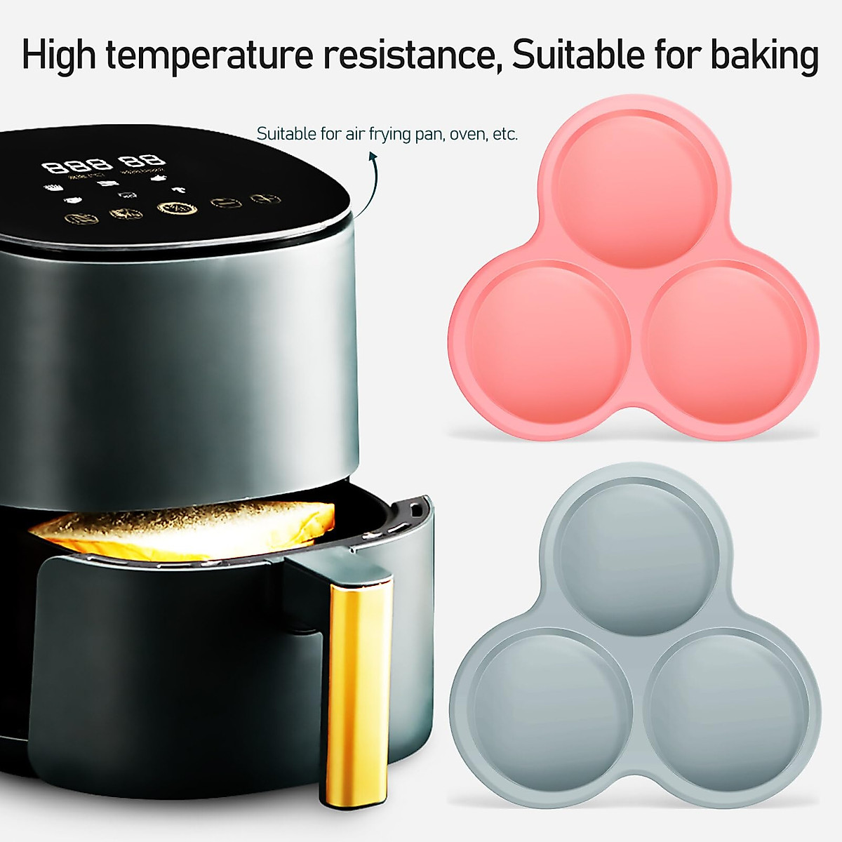 Mobestech 2Pcs Silicone Egg Molds Air Fryer for Egg Bites, Silicone Muffin Pans Chocolate Molds Muffin Tops, Breakfast Sandwiches, Hamburger Buns, Air Fryer Accessories (Blue+Pink)