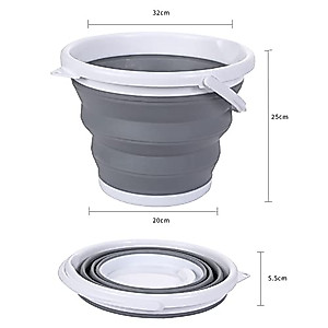 Collapsible Bucket 2.64gallons (10L), Storage Folding Bucket,Fishing Bucket,Outdoor Camping Life Utensils, Onboard Bucket,Heat-Resistant,car wash,Kitchen,Multi-Functional,Convenient (Gray Reinforced)