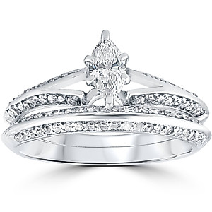 3/4 ct Marquise Diamond Engagement Wedding Ring Set 14k White Gold - Size 5.5