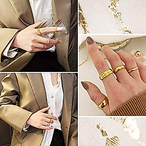 GOLDCHIC JEWELRY Basic Ring for Women, 18K Gold Plated Diamond Cut Stackable Rings Gold Band Rings for Women