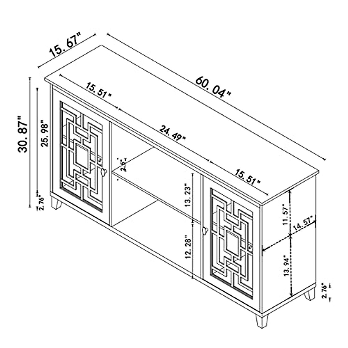 LKTART 60'' Modern Wood Buffet Sideboard Storage Cabinet with 2 Doors and Open Shelves Sideboard Entry Console Table for Living Room Dining Room Kitchen Hallway
