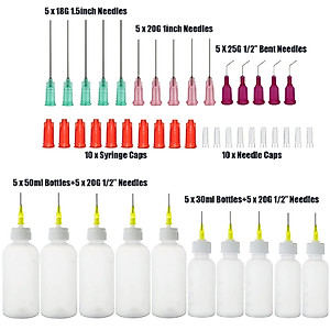 10Pcs Syringe Bottle with 15Pcs Dispensing Needles and 20Pcs Cap (30ml+50ml) Works for Precisely Delivery Grease,Oil Dispensing,Liquid Glue and Ink