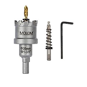 Mollom Heavy Duty Carbide Hole Saw, Hole Cutter cuts Stainless Steel, mild Steel, Iron, Copper, Brass, Plastic (1-3/8'' 35mm)