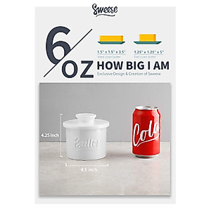 Sweese 322.101 Porcelain Butter Crock Keeper - French Butter Dish with Lid - Butter Relief, White