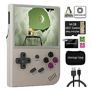 RG35XX Dual OS Retro Handheld Game Console Linux Garlic 64G TF Card Built-in 6800+ Games 3.5 inches IPS Screen Pocket Video Game Console Plug and Play Classic Games with Storage Bag