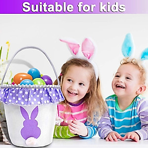 TOPLEE 3PCS Easter Baskets for Kids Canvas Bunny Basket Egg Bags Rabbit Fluffy Tails Eggs Hunt Bucket Easter Basket Stuffers for Girls Toddlers Easter Gifts Toys