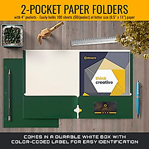 Two Pocket Portfolio Folders, 50-Pack, Dark Green, Letter Size Paper Folders, by Better Office Products, 50 Pieces, Hunter Green