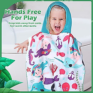 3 Pack Kids Hooded Towel 47 x 24 Inch Baby Beach Bath Towel for Girls Boys Thicker Toddler Swim Towels Ponchos with Hood Cotton Pool Bath Towels Poncho for 1-7 Years (Shark, Dinosaur)