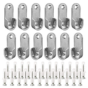 Alamic Oval Closet Rod End Supports with Mounting Screws for 15 x 30mm Rods - 12 Pack