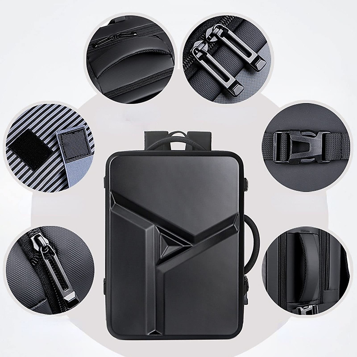 Elsegeod Hard Shell Gaming Backpack for Men，Anti Theft Waterproof Computer Bag with USB Port & Wet Pocket，Expandable Business Travel Carry On Luggage Backpack fit 15.6/16/17Inch Laptop ，silver