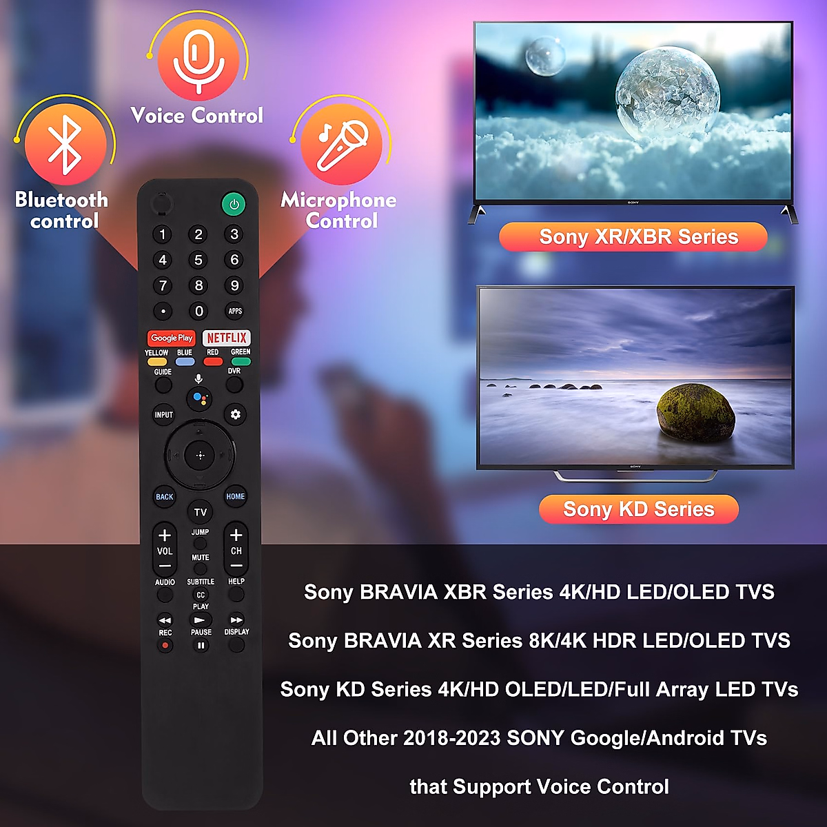 RMF-TX500U for Sony TV Remote Replacement, for All Sony Remote/Sony Bravia TV Voice Remote, RMF-TX500U for Sony Remote Control for Smart TV XBR/KD/XR Series X800H X950G A8H Etc, 1 Year Full Warranty