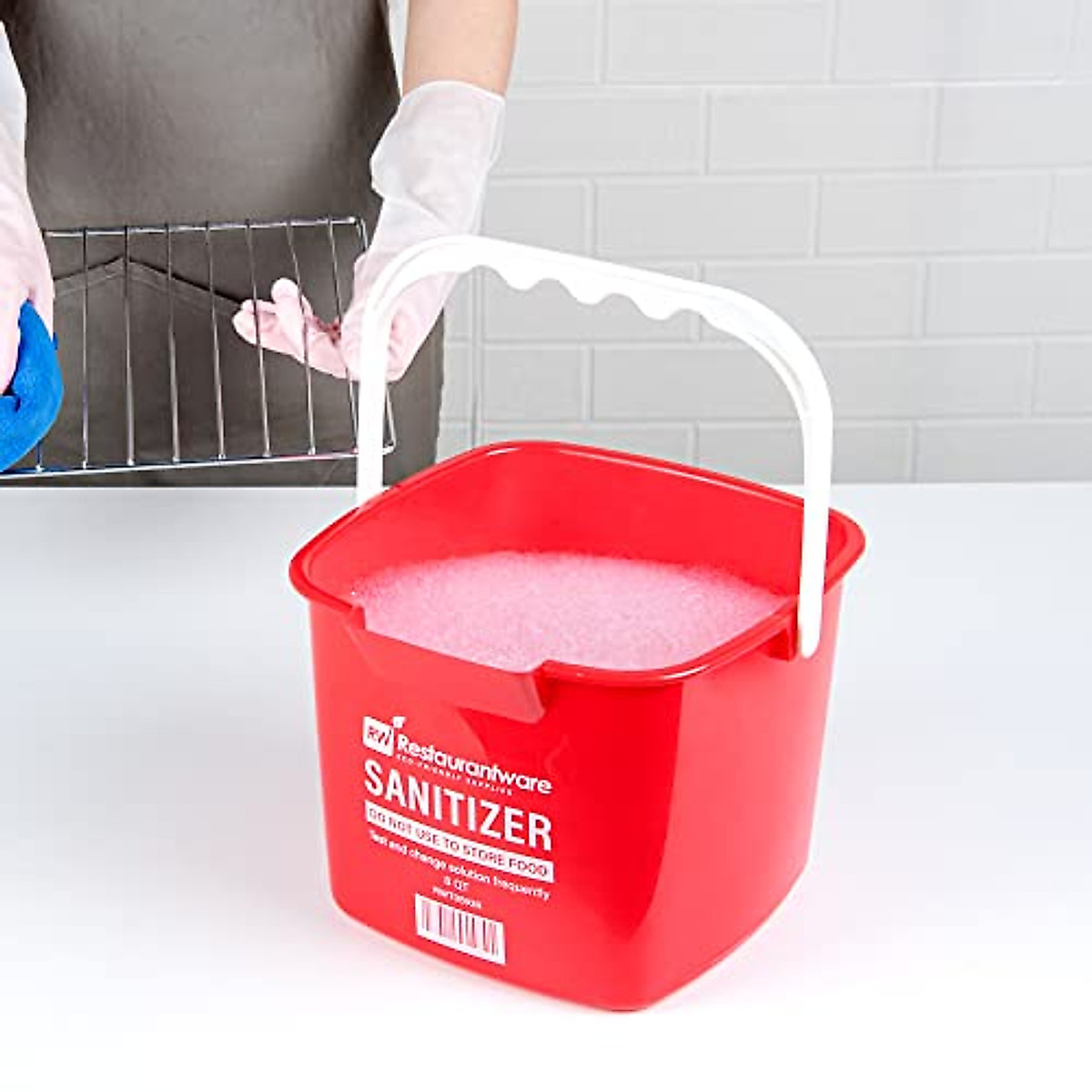 Restaurantware RW Clean 8 Quart Cleaning Bucket 1 Detergent Square Bucket - With Measurements Built-In Spout And Handle Red Plastic Utility Bucket For Home Or Commercial Use