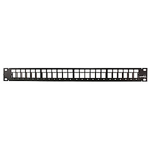 Leviton 49255-H24 QuickPort Patch Panel, 24-Port, 1RU, Cable Management Bar Included, Black