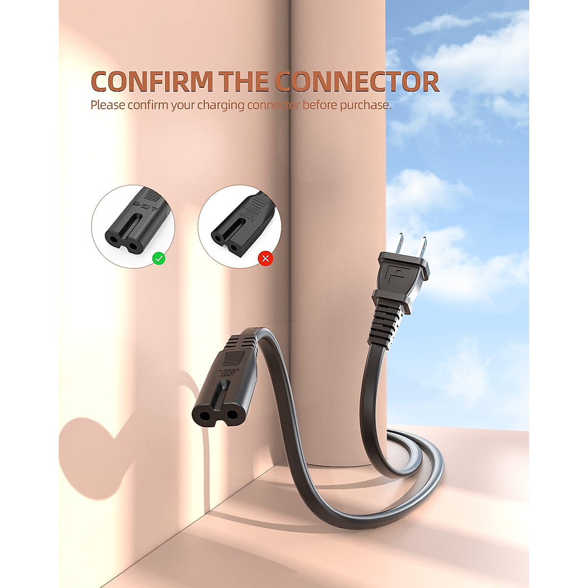 2 Prong Charger Cord Fit for JBL PartyBox 300 310 100 200 1000 On-The-Go Bluetooth Speaker System Power Cord Replacement AC Cable