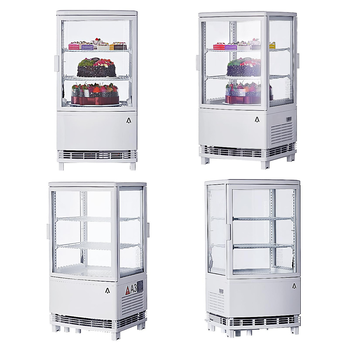 Takywep Commercial Refrigerator Display Case 2 Cu.FT, Two Glass Door Display Refrigerator Display Fridge, Countertop/Floor Refrigerator with LED Lighting, Adjustable Shelves, Double-Layered Glass