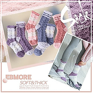 EBMORE Womens Fuzzy Socks Fleece Fluffy Cabin Plush Warm Sleep Soft Cozy Winter Adult Stocking Stuffers Christmas Valentines Mothers Day Gifts for Mom Her Slipper Socks 6 Pairs (Mix Stripe Weave B)