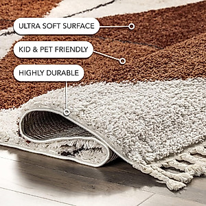 nuLOOM Kali Geometric 5x8 Shag Area Rug for Living Room Bedroom Dining Room Nursery Kitchen, Rust/Ivory