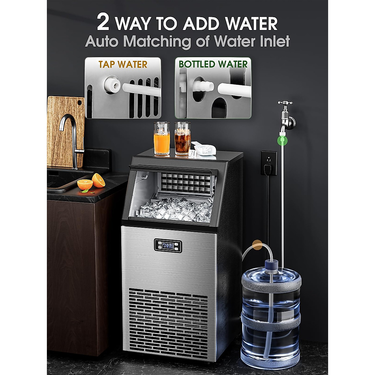 Joy Pebble Commercial Ice Machine,100 lbs/Day, Under-Counter Commercial Ice Maker with 24 Hour Timer,Ice Thickness Control,One Quick Self-Cleaning Function for Bar/Cafes/Home,Stainless Steel